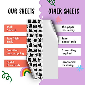 CENTRAL 23 Cat Wrapping Paper - Black Cat - Eco-friendly - 6 Sheets Gift Wrap - For Cat Mom Fur Parent - Comes With Stickers - Gift Wrapping Paper For Christmas Birthday Anniversary Baby Shower