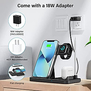 Wireless Charger, 4 in 1 Fast Wireless Charging Station for iPhone 14 13 12 11/ Pro/XS/XR/X/SE/8/8 Plus,18W Fast Charging Dock Stand Compatible with iWatch S7/S6/5/4/3/2/AirPods 1/2/Pro&Apple Pencil 1