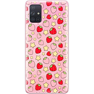 TPU Phone Case Compatible with Samsung A72 A71 5G A70 A51 A50 A32 A21 A11 A12 A13 A14 A01 Cute Stars Berry Shockproof Girly Cover Clear Flexible Protective Soft Kawaii Strawberries Silicone