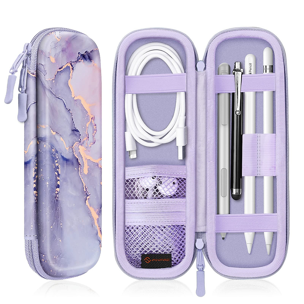 Fintie Holder Case for Apple Pencil Pro, Apple Pencil (USB-C / 1st / 2nd Generation), PU Leather Carrying Bag Sleeve Compatible with Pen, USB Cable, Samsung Stylus, Lilac Marble