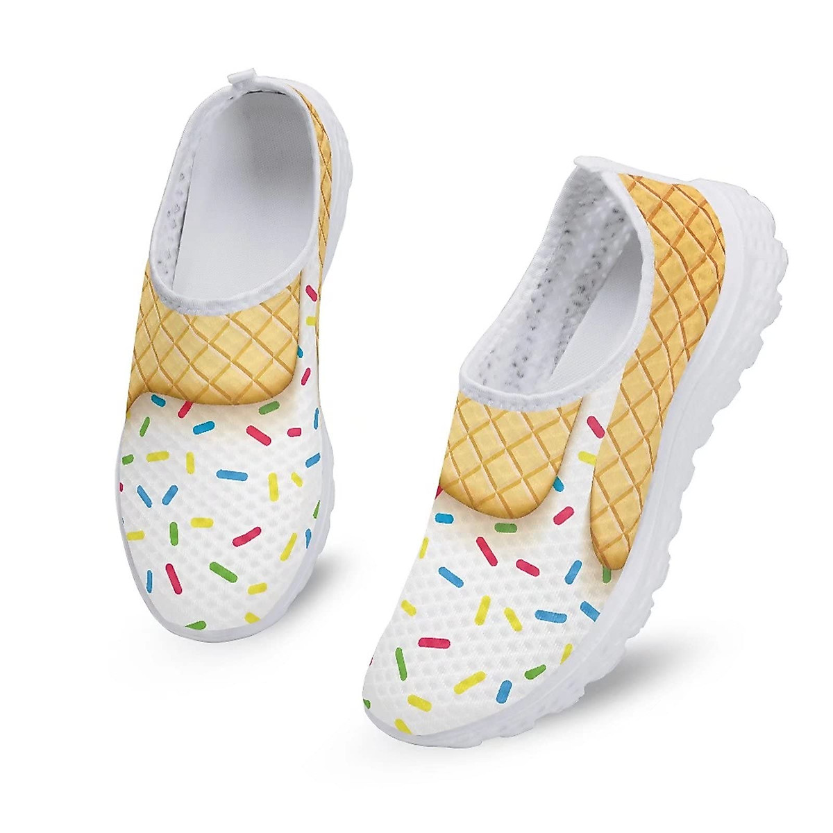 Veniyate Melting Ice Cream Pattern Womens Walking Shoes Air Mesh Lightweight Comfortable Slip on Sneakers Quick Dry Summer Water Flats