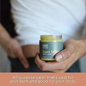 Pure for Men Bum Balm | Raw Lotion for Men | All Purpose Skin Hydration and Deodorizing Balm | Raw Shea Butter, Mint and Clove | 3.8 oz.