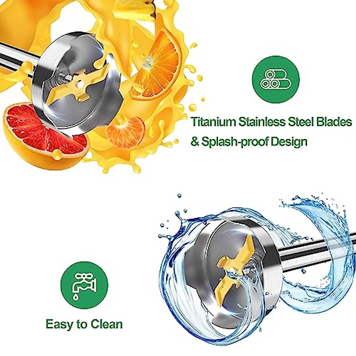 Blackcow Immersion Hand Blender,800W 5-in-1 Hand Blender Electric 12-Speed with Turbo Mode,Handheld Blender Stick with Titanium Stainless Steel Blades for Soup, Smoothie, Puree, Baby Food