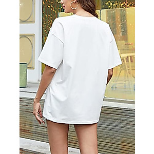 VENTELAN Women's Graphic Oversized Tees Letter Print Summer Tops Half Sleeve Loose Casual Round Neck T Shirts,M