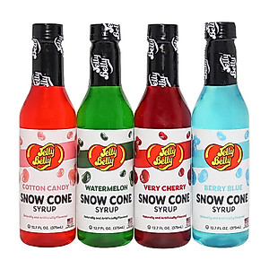 Jelly Belly Snow Cone Syrup Flavors- Shaved Ice Syrup, Slushie, and Ice Pop Flavoring for Party (4 Variety Pack - Cherry, Watermelon, Cotton Candy and Berry Blue)
