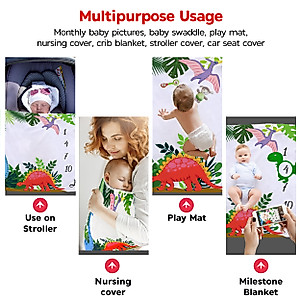 Baby Monthly Milestone Blanket for Boys and Girls 60 x 40 Inch Thick Fleece Baby Month Blanket with 2 Felt Frames Newborn Photography Prop Photo Blanket Moon and Star (Dinosaur)