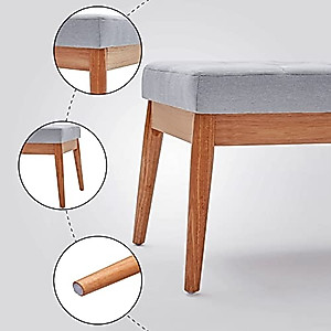 Tbfit Extra-Long Upholstered Tufted Bed Bench Seat for Bedroom, Entryway Wood Bench with Sturdy Wooden Legs, Buttoned Vanity Rectangle Dining Bench(Grey)