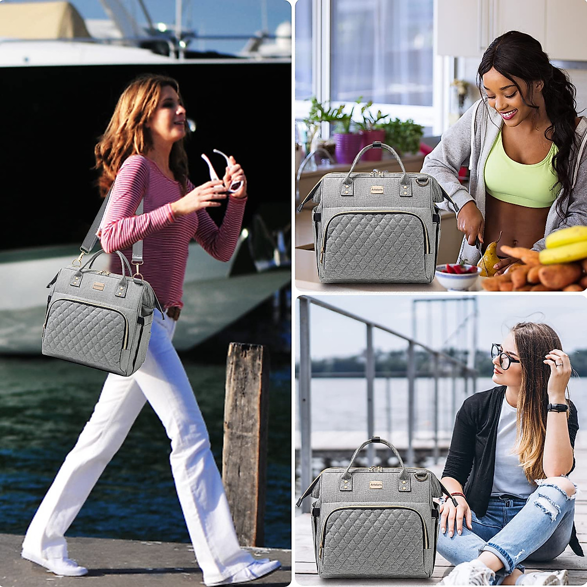 Artelaris Lunch Bags for Women, Insulated Lunch Bag, Large Leak Proof Lunch Cooler Bag, Lunch Tote Bag for Work, Meal Prep Lunch Box for Women, Red and Grey