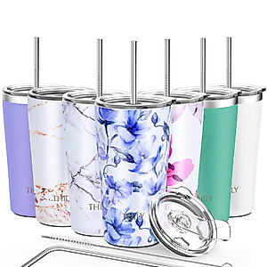 THILY Stainless Steel Tumbler Coffee Cup 20 oz Triple-Insulated Travel Mug with Splash-Proof Lid, for Ice Drinks and Hot Beverage Coffee Cup, Outdoor Gift for Women, Iridaceae