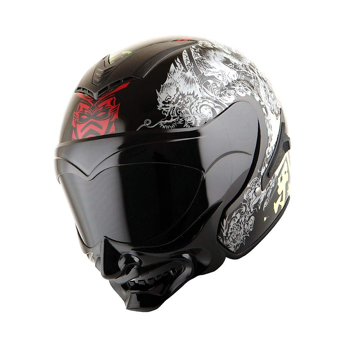 1Storm Motorcycle Open Face Fiber Glass Dual Visor Helmet Scooter Classical Knight Bike Samurai Black + One Extra Clear Shield