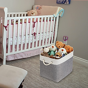 Temary Baskets for Organizing, 2 Pack Storage Baskets Large Fabric Baskets with Handles, Decorative Baskets for Gifts Empty for Home (White&Grey,16Lx12Wx12H Inches)