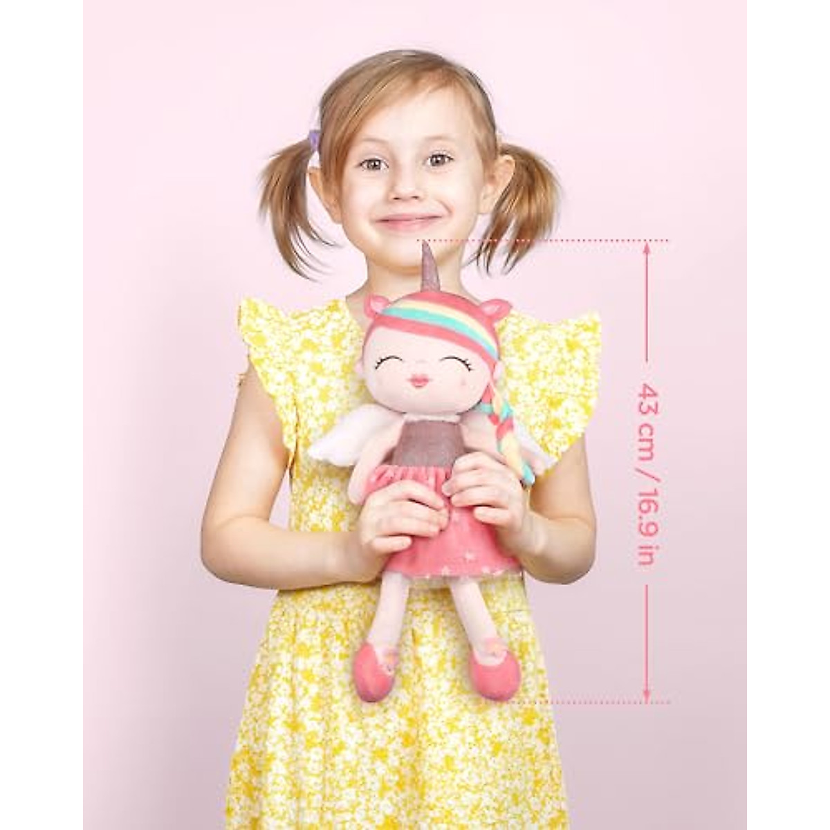 GAGAKU Plush Baby Girl Dolls 17'' Soft Unicorn Stuffed Animal Rag Doll for Girls Unicorn Gift Toys with Gift Bag - Pink