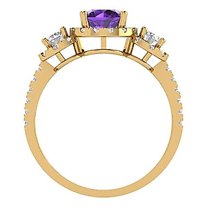 Clara Pucci 1.75ct Round Cut Halo Solitaire 3 stone Genuine Natural Amethyst Engagement Promise Anniversary Bridal Ring 18K Yellow Gold 6