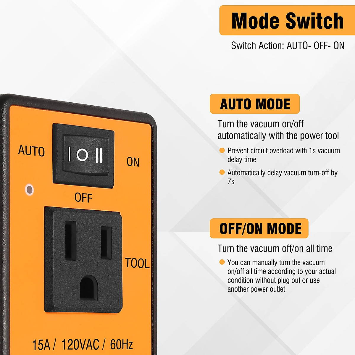 CHAOSEND Automatic Vacuum Switch Allows Power Tool/Table Saw to Turn Vacuum Cleaners/Accessories On and Off, Turn-On Delay Prevents Circuit Overloads Shop Dust Collector Off Delay