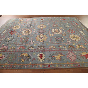Transitional Collection 9 x 12 Oushak Area Rug, Floral/Geometric Wool Carpet for Home Décor, Living Room, Dining Room, and Bedroom