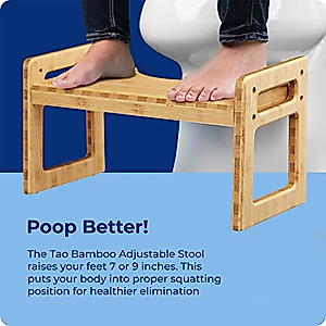 Squatty Potty Tao Bamboo Adjustable Toilet Stool, 7" & 9" Height, Bathroom Stool for Kids and Adults, Brow