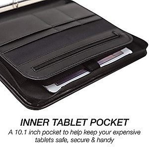 Samsill Professional Padfolio Bundle, Includes Removable Clipboard, 0.5-Inch Round Ring Binder with Secure Zippered Closure and 10.1 Inch Tablet Sleeve, Black, Full Size (70829)