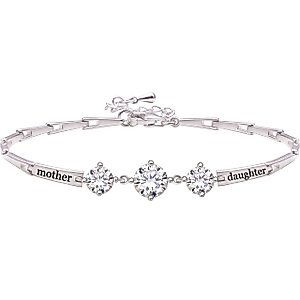 ALOV Jewelry Sterling Silver "mother daughter" Cubic Zirconia Bracelet