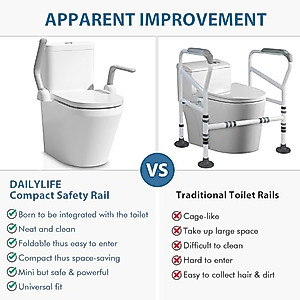 DAILYLIFE Toilet Safety Rail, Heavy Duty (480 LB) Armrest Hand Rail, Can be Folded Up, Aluminum Alloy Support for Elderly Senior Handicap Pregnant