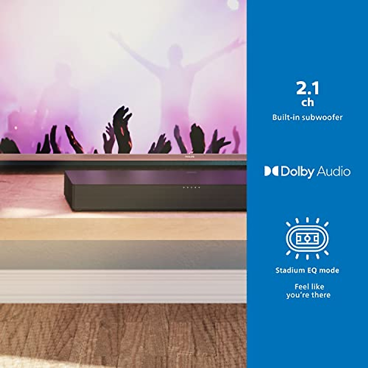 Philips B5706 2.1-Channel Soundbar with Built-in Subwoofer, Stadium EQ Mode