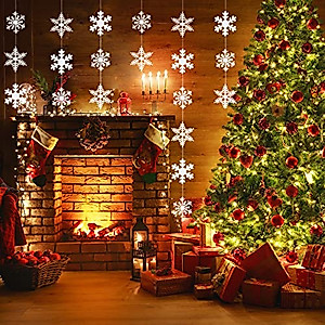 Zwiebeco 36Ft White Paper Snowflakes Garland Hanging Snowflake Bunting Banner Streamers for Winter Wonderland Frozen Christmas New Year Wedding Birthday Baby Shower Party Office Bar Home Decorations