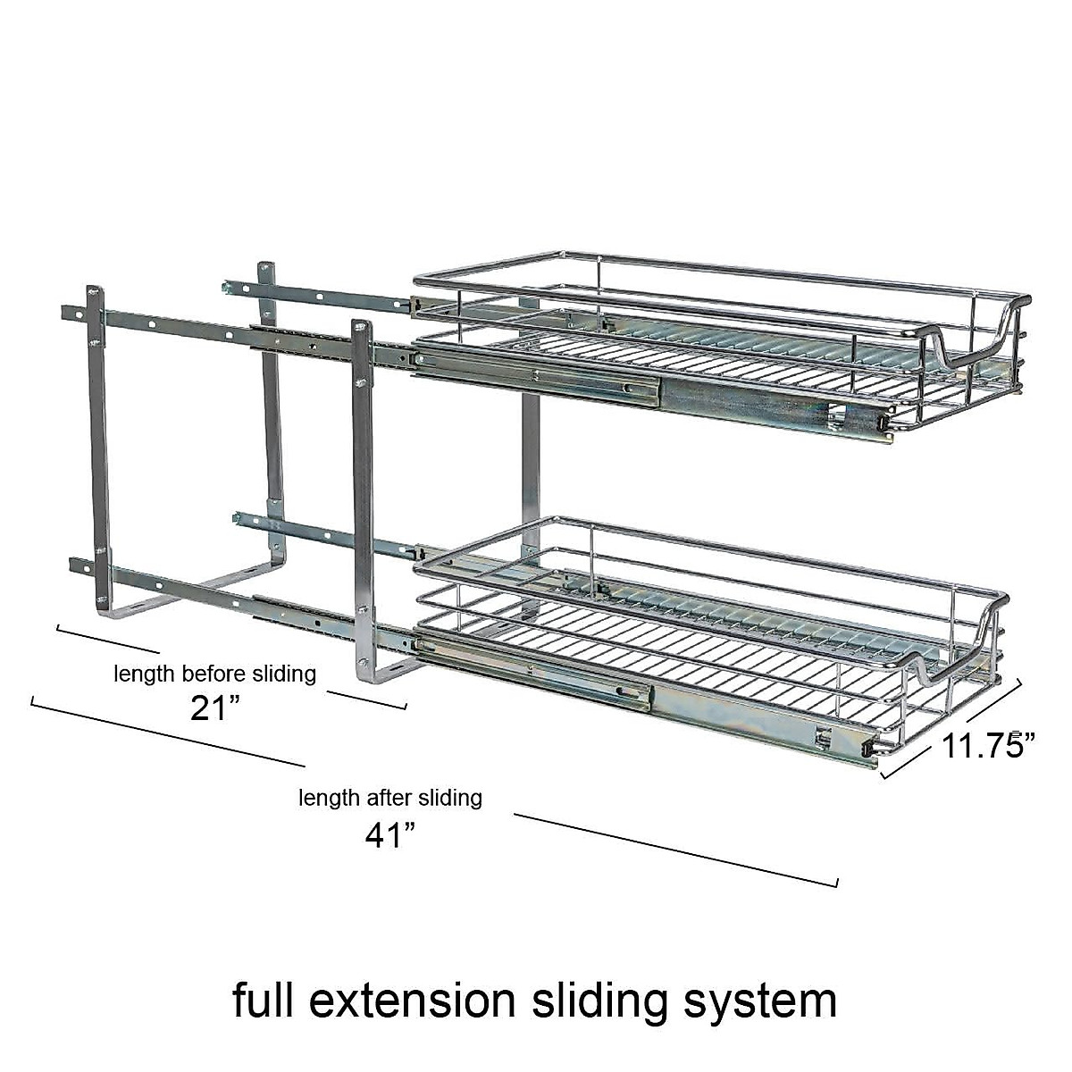 Household Essentials Glidez Slide Out Cabinet Organizer, 11.5” Wide, Durable Chrome-Plated Steel Frame, Dual Baskets and Smooth Glides, Heavy-Duty and Space-Optimizing, Simple Assembly and Installation, Chrome