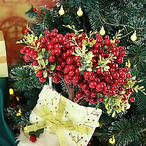 HEBE 12 Pack Christmas Flower Picks Artificial Red Berry Stems Fake Holly Berries Branches for Christmas Tree 0rnaments DIY Wreath Vase Holiday Home Xmas Decor