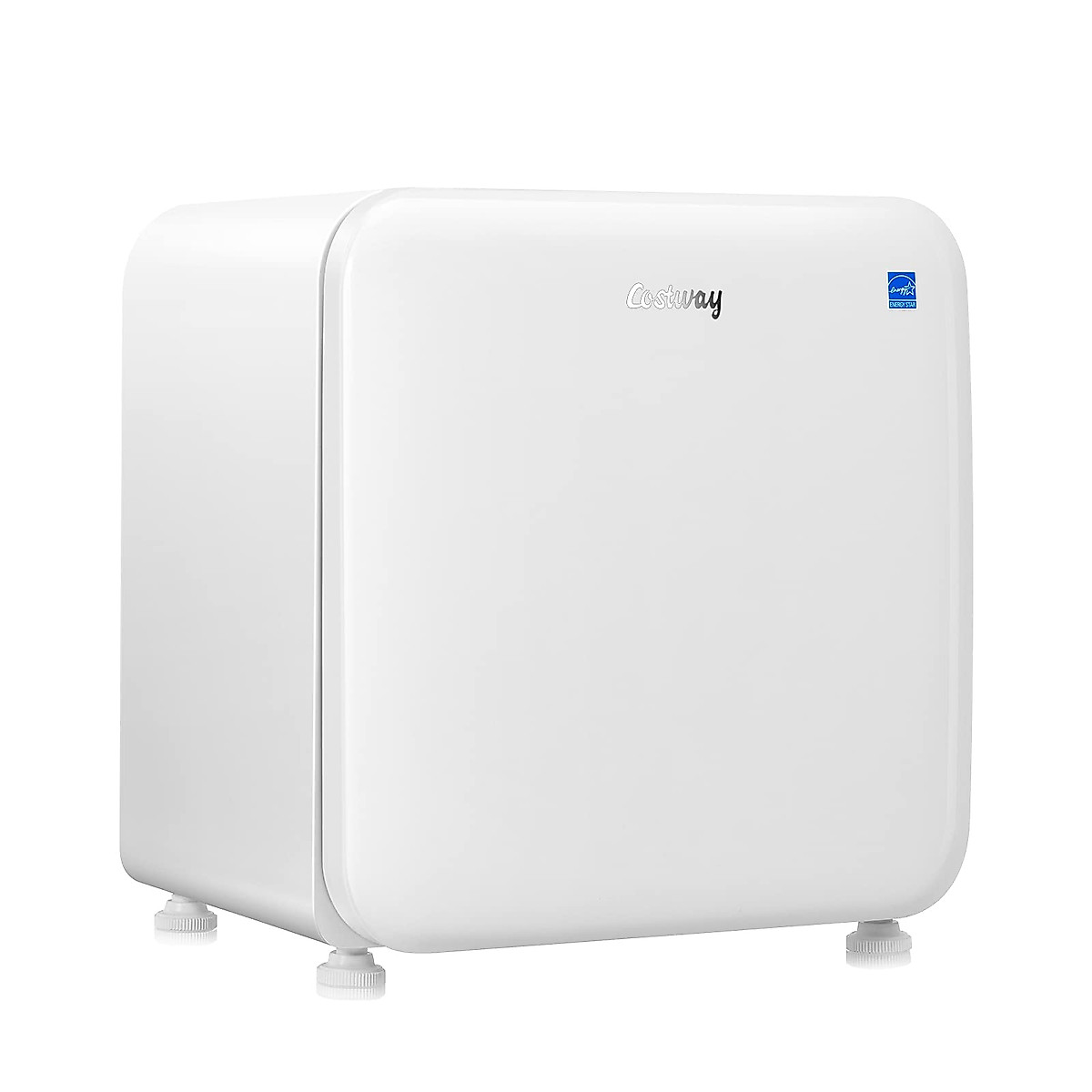 COSTWAY Compact Refrigerator, 1.6 cu ft. Single Door Small Fridge with Adjustable Temperature 32℉ to 50℉, Auto Defrost, Reversible Door, Removable Glass Shelves, Mini Fridge for Bedroom, Apartment (White)