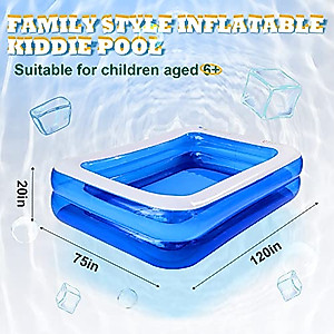 Large Inflatable Swimming Pool for Kids Adults Family Water Toys, Fishing Pond, Play Center, Ball Pit Summer Water Game Play Center for Indoor Outdoor Garden Yard 120"x75"x20"Kiddie Pool for Ages 6+