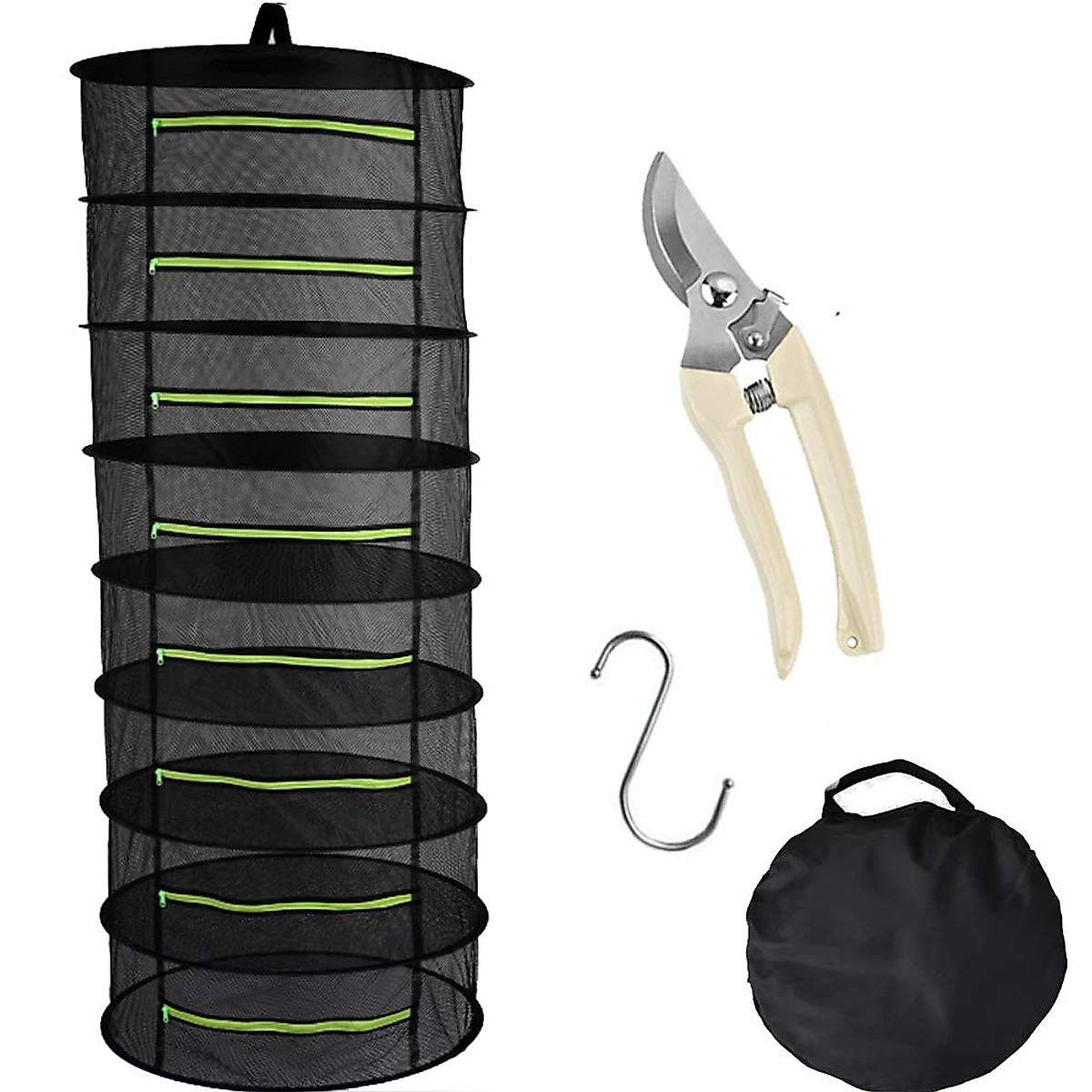 POURIN 2ft 8 Layer Herb Drying Rack Mesh Hanging Drying Nets W/Green Zipper Garden Herb Dryer Racksf for Plant