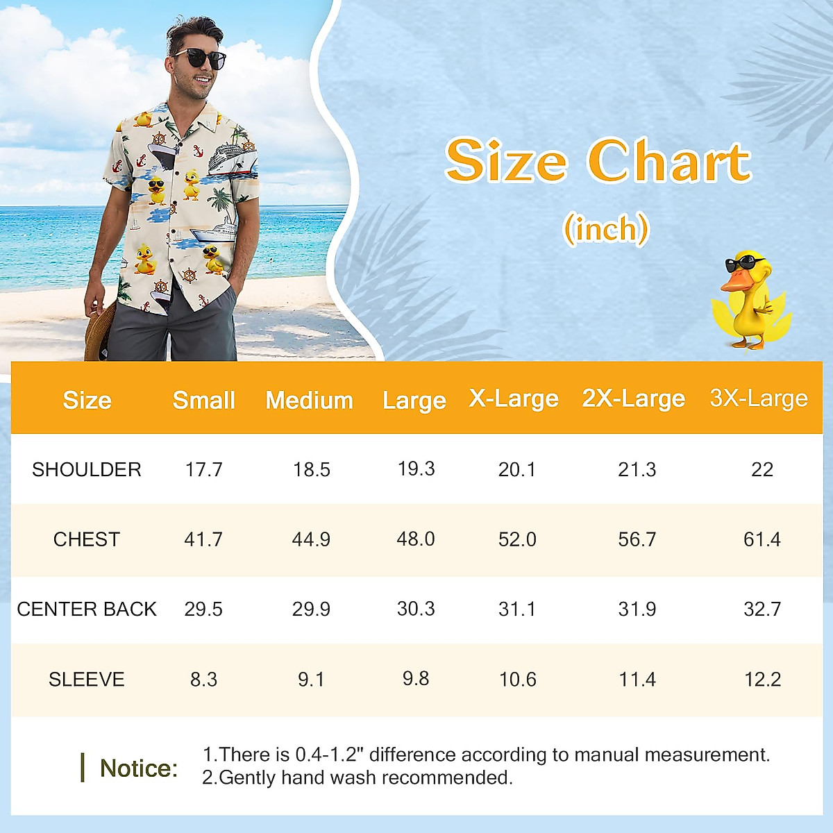 Funny Hawaiian Shirt for Men Short Sleeve Cruise Duck Button Up Shirt Mens Beach Tropical Vacation Aloha Shirt 3XL