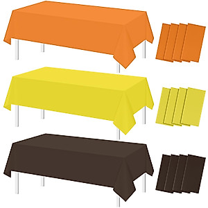 12Pcs Rectangle Plastic Fall Tablecloth Disposable Yellow Brown Orange Tablecloth Rectangle Table Covers for Happy Thanksgiving Day Autumn Harvest Birthday Baby Shower Party Decorations, 54 x 108 Inch