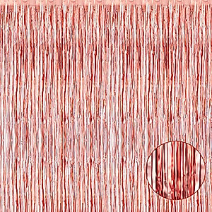 HalloweenDecorate 4 Pack Rose Gold Foil Fringe Curtain Backdrop, 3.28Ft x 8.2Ft Metallic Tinsel Foil Fringe Streamers Curtains for Party,