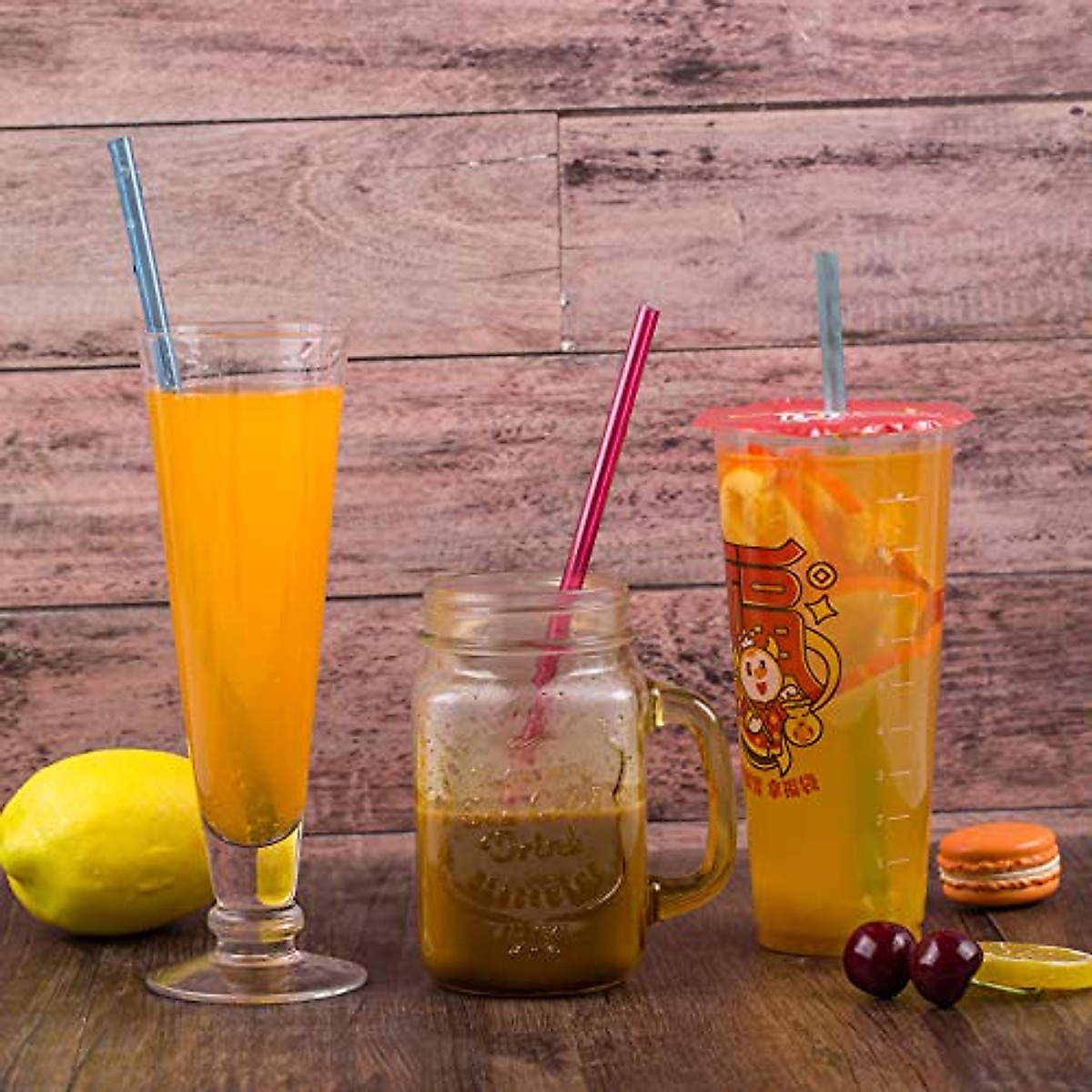 12 Pieces 11 Inches Reusable Plastic Straws for Tall Cups and Tumblers, BPA-Free Unbreakable Clear Colored Replacement Drinking Straws with 1 Cleaning Brush, Not Dishwasher Safe