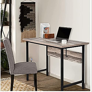 OUllUO Home Office Computer Desk, Writing Desk, Computer Table Desk,43 in Office Desk, Study Writing Table for Home Office, Simple Student Desk with Iron Headphone Hook,Metal Small Desk,Rustic Brown