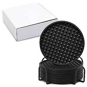 WEGO Coasters for Drinks Set of 6 with Holder, Silicone Coasters Tabletop Protection for Any Table Type, Wood, Glass, Stone Tables, Dishwasher Safe, Washable and Heat Resistant Coffee Coasters (Black)