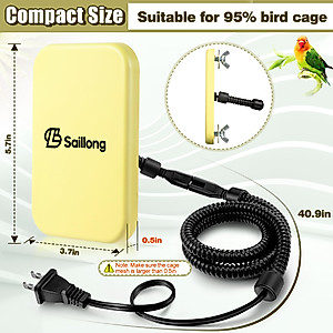 Saillong 8.5W Bird Cage Heater, Bird Warmer with Thermostatically Controlled, Bird Cage Heating Pad for Parakeets, Parrots, Exotic Pet Birds, with Anti Bite Rope, 3.7 x 5.7 x 0.5 Inches