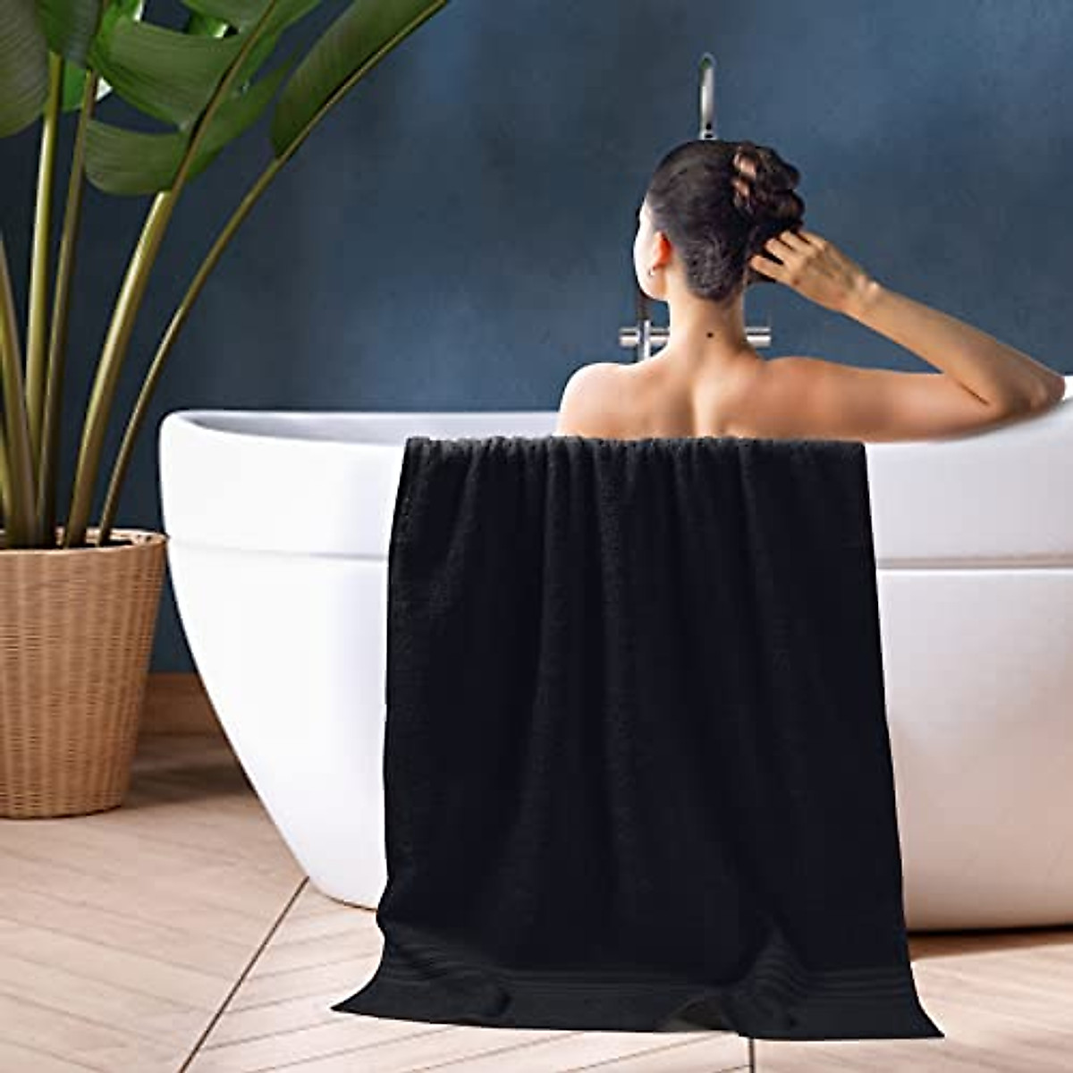 BOUTIQUO 100% Cotton 2 Pack Bath Towel Set 28x55 inches, Eco-Friendly Large Bath Towels,Compact Quickdry Lightweight Soft & Highly Absorbent Bath Towel, Ideal for Everyday Gym Travel Camp Pool - Black