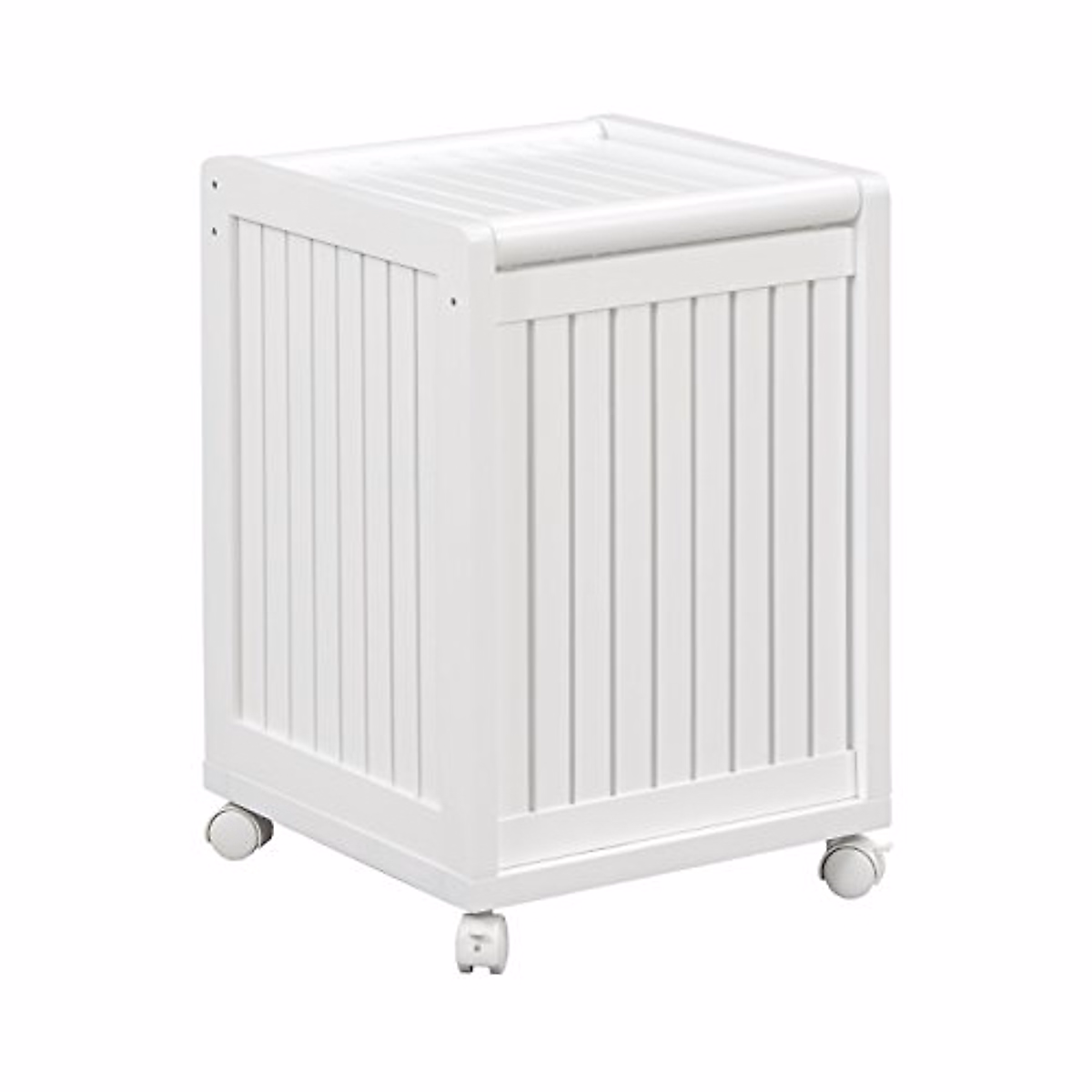 New Ridge Home Goods Abingdon Solid Birch Wood Mobile Hamper with Lid, Medium, White