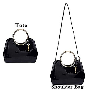 Rullar Women Elegant Handbag and Purse Top Handle Bag Patent Leather Tote Satchel Shoulder Clutch Crossbody Bag with Pendant Black