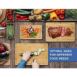 DOBADN Bamboo Cutting Board Set for Kitchen,（Set of 3）Chopping Boards with Juice Groove,Natural Wood Cutting Boards with Stainless Steel Holder,Cutting Board Set for Butcher Block,Cheese,Vegetables