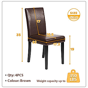 FDW Dining Chairs Set of 4, Dining Room Chairs Kitchen Chairs,Side PU Cushion Chairs with Waterproof Surface and Wood Legs,for Kitchen Restaurant and Living Room,Leather Brown