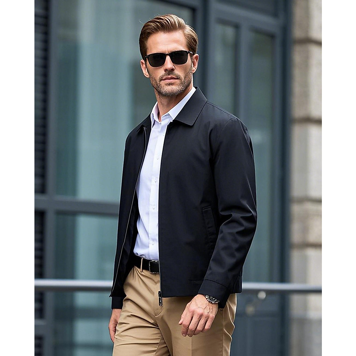 EKLENTSON Spring Jacket Men Casual Light Jacket Slim Fit Lightweight Windbreaker Jackets with Zip Pockets Black Large