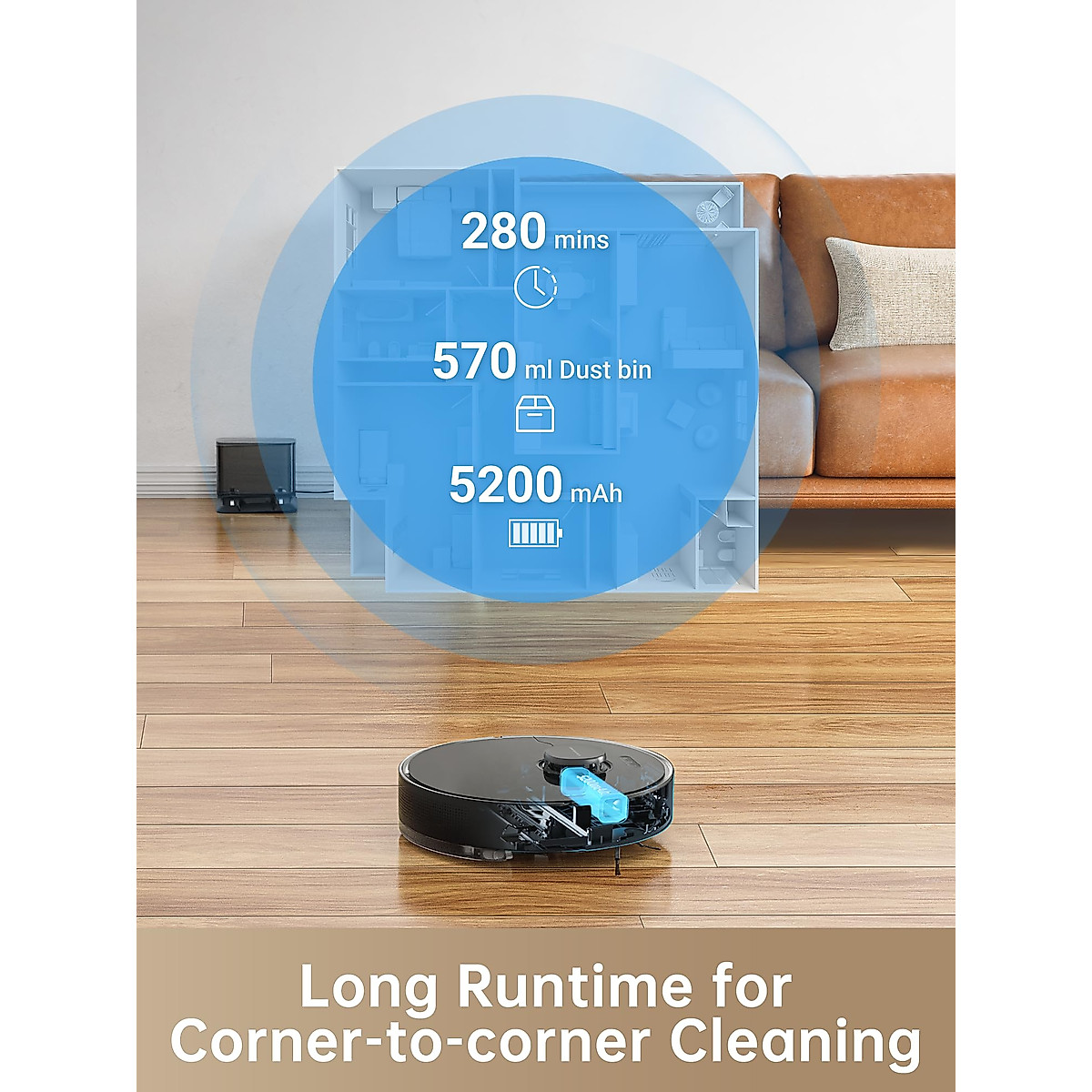 Dreametech D10s Pro Robot Vacuum and Mop Combo, Powerful 5000Pa Suction, AI-Powered Obstacle Recognition, 280mins Runtime, Robot Vacuum Cleaner Compatible with Alexa, Perfect for Pet Hair, Carpets