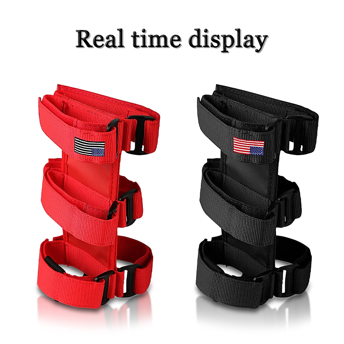 Miytsya 1 PC Fire-Extinguisher Holder Adjustable Roll Bar, Jeep Wrangler Roll Bar Fire Extinguisher Strap, American Flag Pattern, Universal for Jeep Wrangler 1965-2022 JK JKU TJ CJ Gladiator (Black)