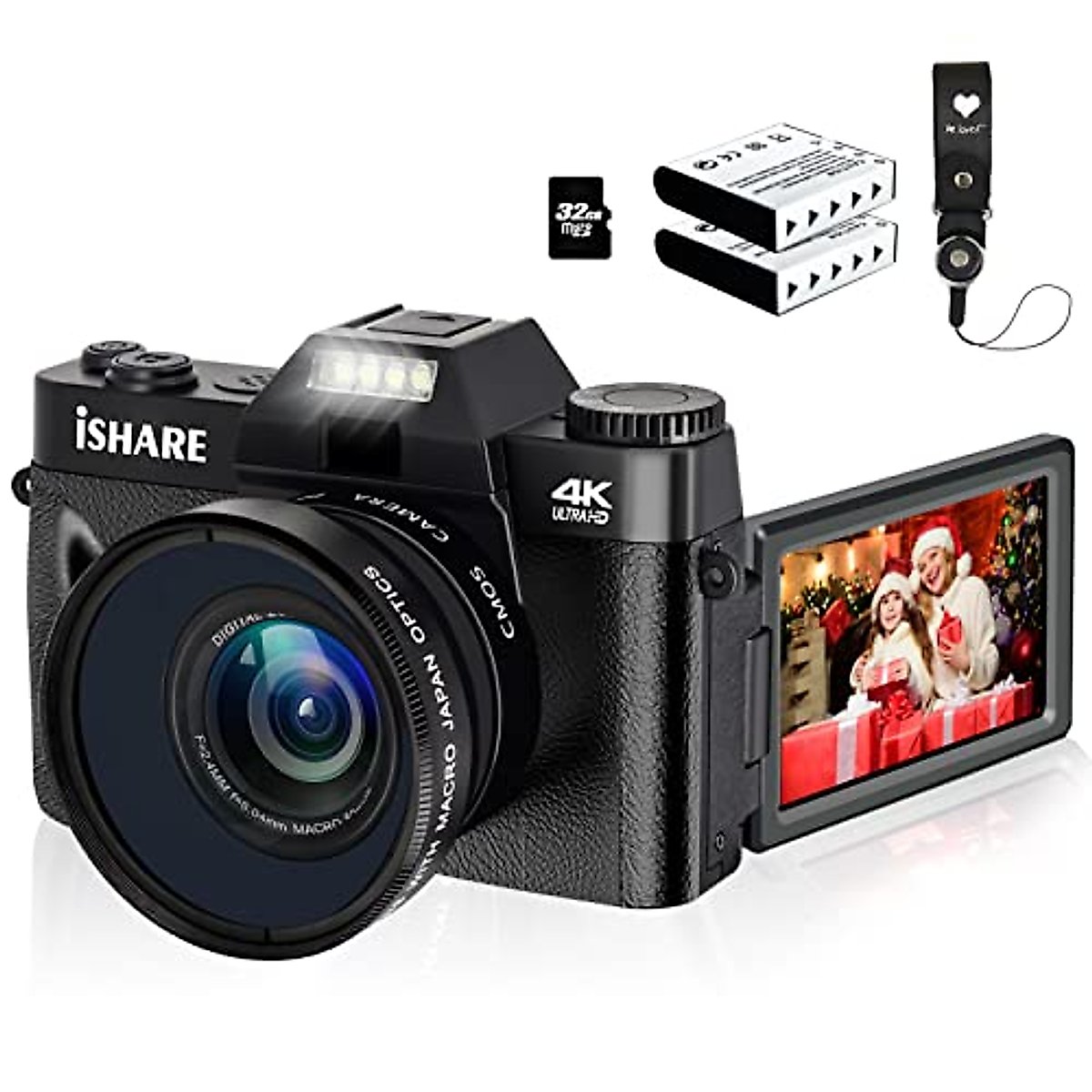 ISHARE Digital Camera for Photography 48MP Vlogging Camera, 4K Video Camera for YouTube with WiFi, 3.0 Inch Flip Screen, 16X Digital Zoom Camcorder with 32GB Micro Card