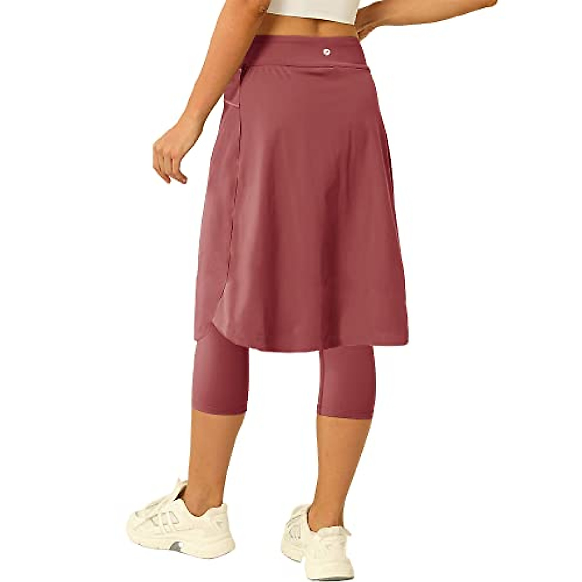 Women 20" Knee Length Tennis Skirt with Built in Legging Golf Skirts Skirted Legging with Pockets Wine Red