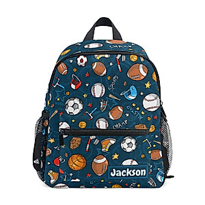 Sinestour Custom Sports Football Basketball Kid's Backpack Personalized Backpack with Name/Text Preschool Backpack for Boys Customizable Toddler Backpack for Girls with Chest Strap