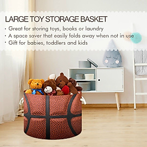 ALAZA Basketball Ball Texture Liner Storage Box Toy Basket Laundry Storage Organizer Bins with Handles Large Baskets for Living Room Nursery Decor