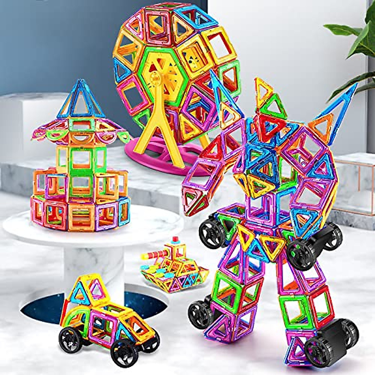 ZKA Magnetic Tiles, STEM Educational Building Kit, Clear Color Cagnetic Blocks Toy, Birthday Gift for Boys and Girls (168PCS)